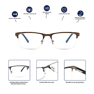 Kafirlo Bifocal Reading Glasses Men Progressive Blue Light Blocking Computer Reader No Line Half Frame Metal Wide Eyeglasses Designer Cheaters Transition Square Stylish Fashion Eyewear +2.00