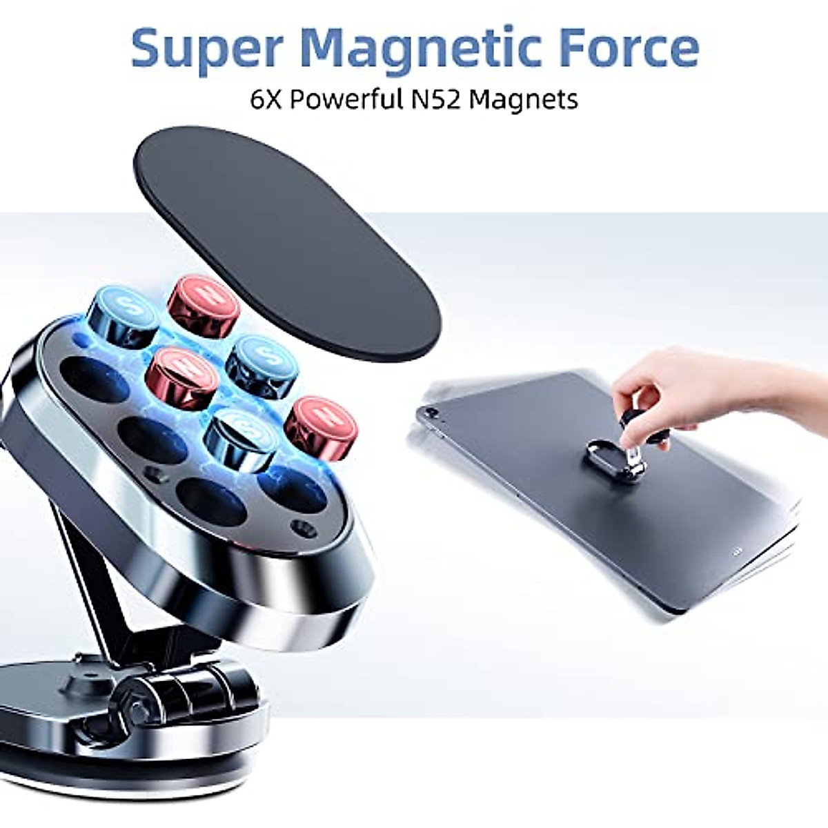 Magnetic Phone Holder for Car【Upgrade Foldable】Magnetic Phone Mount Multi-Functional 360°Rotation phone magnet for car Dashboard Phone Holder Magnetic Car Mount for iPhone, Samsung, LG All Smartphones