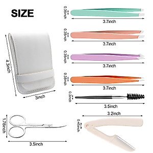 Milishow Eyebrow Tweezer Set Professional Stainless Steel Tweezers for Women & Men Precision Tweezer for Eyebrows Facial Hair with Leather Travel Case（7 PCS）