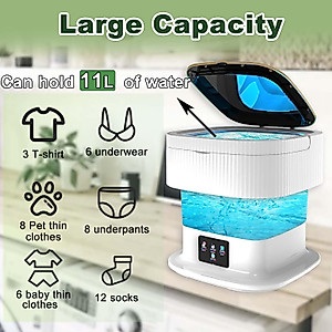 Mini Washing Machine, Portable Foldable Washer, 11L Large Capacity Upgrade Model, Small Collapsible Compact Laundry Washer and spin dryer, Apartment, Dorm, Rv, Socks, Underwear, Baby Clothes (Green)