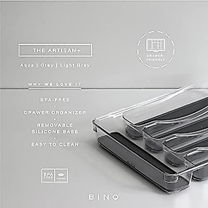 BINO 5-Slot Silverware Organizer for Drawer | Plastic Utensil Organizer for Kitchen Drawers | Silverware Tray for Drawer Organization | Utensil Kitchen Drawer Organizer w/Grip Lining (Aqua)
