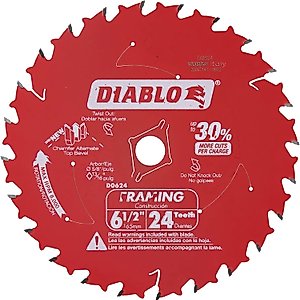 Freud D0624X Diablo 6-1/2-Inch 24-Tooth ATB Framing Saw Blade with 5/8-Inch Arbor, multi