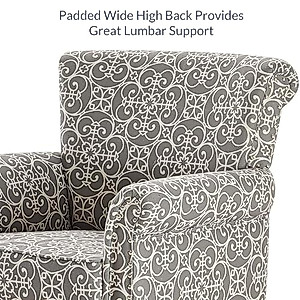 BELLEZE Upholstered Wingback Accent Chair, Fabric Armchair Club Chair, Nailhead Trim High Back Patterned Corner Chair for Living Room Bedroom - Rosette (Gray)