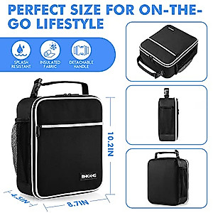 Lunch Box Insulated Lunch Bag - Durable Small Lunch Bag Reusable Adults Tote Bag Lunch Box for Adult Men Women (Black with White)