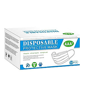 50 Pcs Disposable_Face with Elastic Earloop 3-ply Face Mouth Hygiene Protection Pads with Box, High Filtration and Ventilation Security (Blue- 50Pcs)