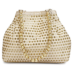 Fancy Haat Silk Ethnic Rajasthani Women's Potli Bag (Golden)