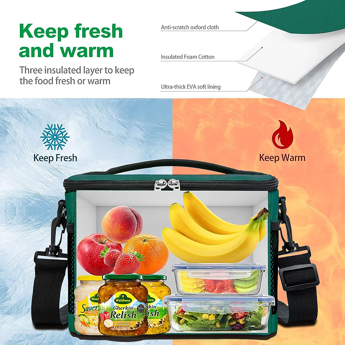 BEIMILY 2 Pack Insulated Lunch Bag Women Men,small Soft cooler Hand bags,Lunch Bag for Work,Leakproof Reusable Insulated Cooler Lunchbox with Adjustable Shoulder Strap(blackish green+yellow)