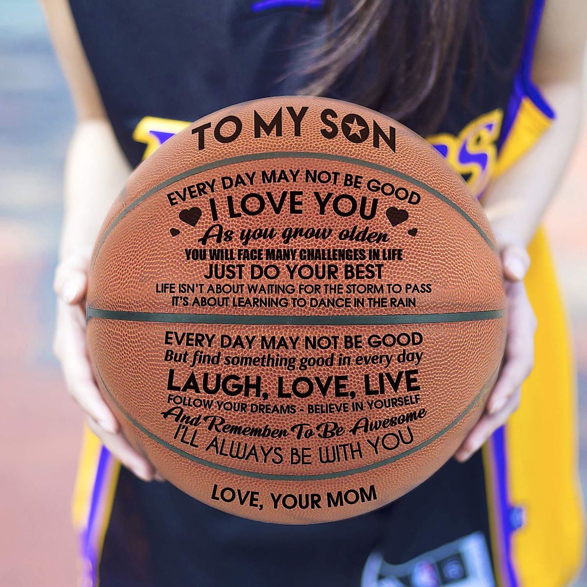 LOVEINHEART Mom and Dad to My Son Gift Basketball with Printing Words on Ball Official Size Seven Customized Basketball with Bag and Needle (Basketball001)