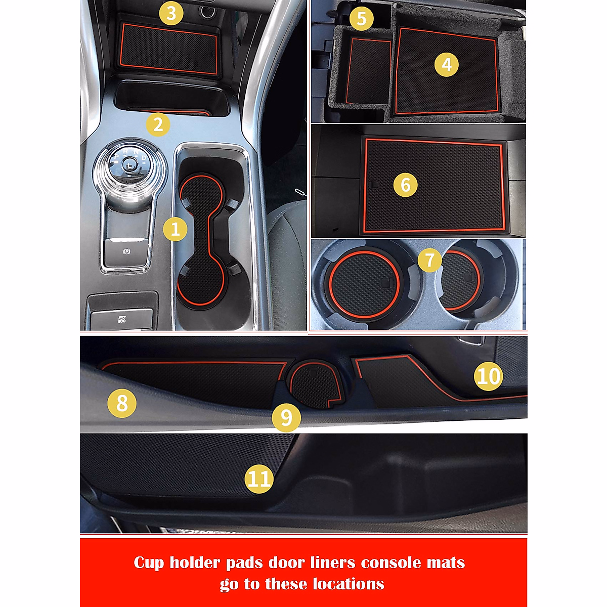 auovo Anti Dust Door Mats Custom Fit Door Cup Center Console Liners Accessories for Ford Fusion 2019 2020 2018 2017(Pack of 16) (Red, Upgrade)