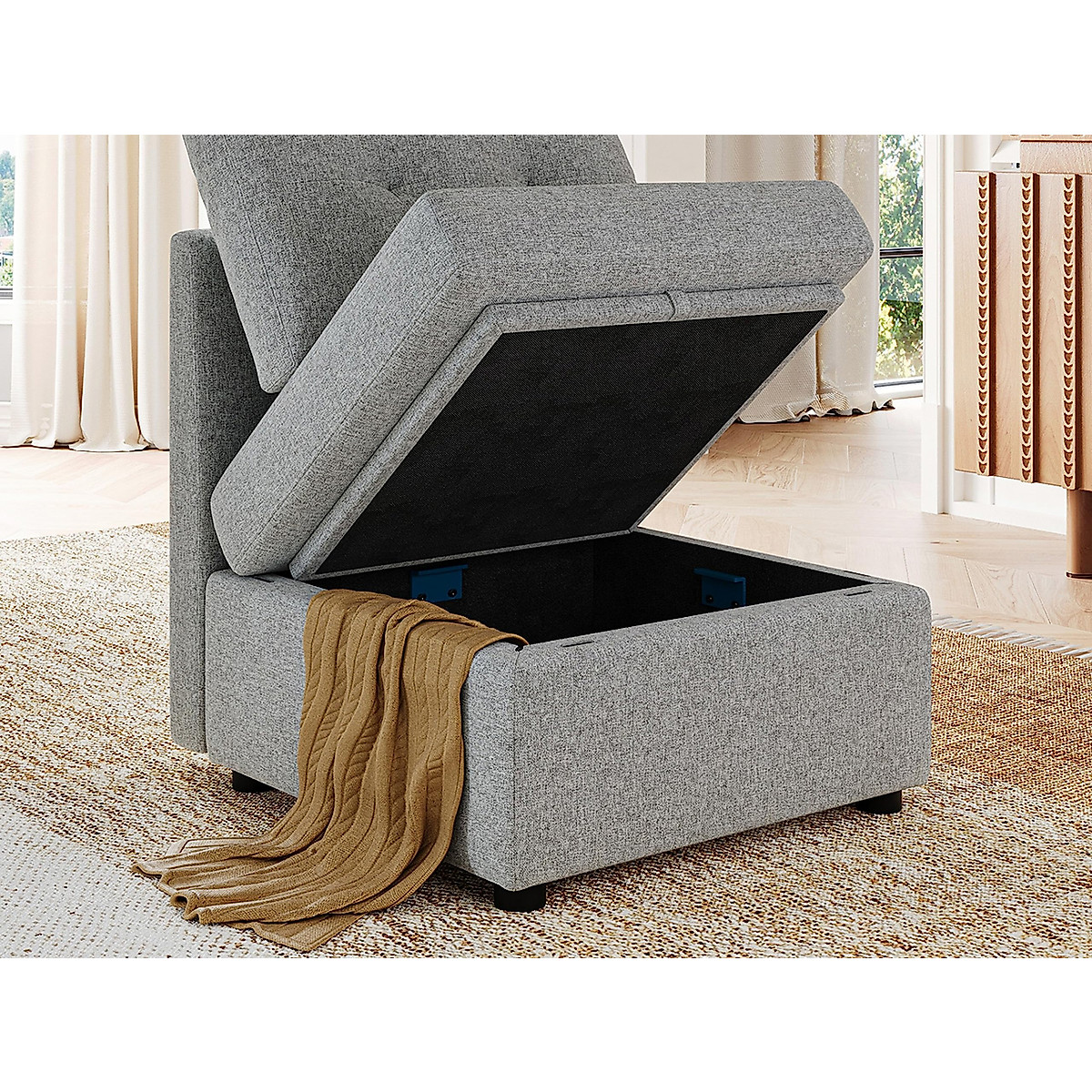 LINSY HOME Oversized Modular Sectional Sofa, RUBIK III 4 Seat Modular Sofa with Ottoman, L Shaped Corner Couch with Storage, All Covers Changeable Washable, Grey