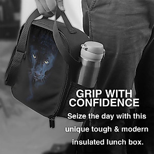 PrelerDIY Black Panther Lunch Box - Insulated Lunch Bag for Kids with Side Pocket & Shoulder Strap Snack Bags, Perfect for School/Camping/Hiking/Picnic/Beach/Travel
