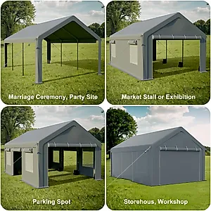GarveeLife 13x20ft Carport Heavy Duty, Portable Garage with 4 Doors + 4 Window, Upgraded Carport with Reinforced Steel Poles, Uv Resistant Waterproof Tarp, Portable Carport for Car, Truck, Boat