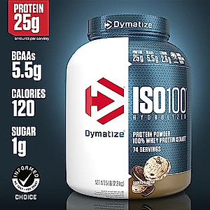 Dymatize ISO100 Hydrolyzed Protein Powder, 100% Whey Isolate Protein, 25g of Protein, 5.5g BCAAs, Gluten Free, Fast Absorbing, Easy Digesting, Cookies and Cream, 5 Pound