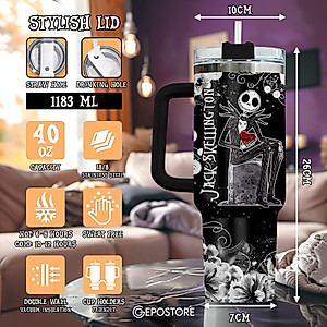 GEPOSTORE Christmas Gifts for Movie Lovers, Black Jack Skeleton 40 oz Tumbler with Handle and Straw, Nightmare Before Movie Cup, Movie Character Mug, Gifts for Men Women on Christmas, Halloween