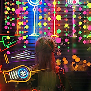 90feet Paper UV Neon Round Dot Garland Neon Streamers in The Dark Party Supplies Black Light Decorations for Wedding Birthday Glow Party Supplies and Decorations UV Reactive Neon Party Favors