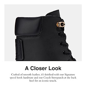 Coach Women's Ainsely Leather Bootie Combat Boot, Black, 7