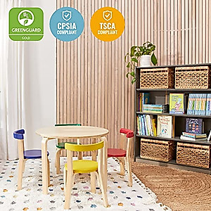 ECR4Kids Bentwood Round Table and Curved Back Chair Set, Kids Furniture, Assorted, 5-Piece
