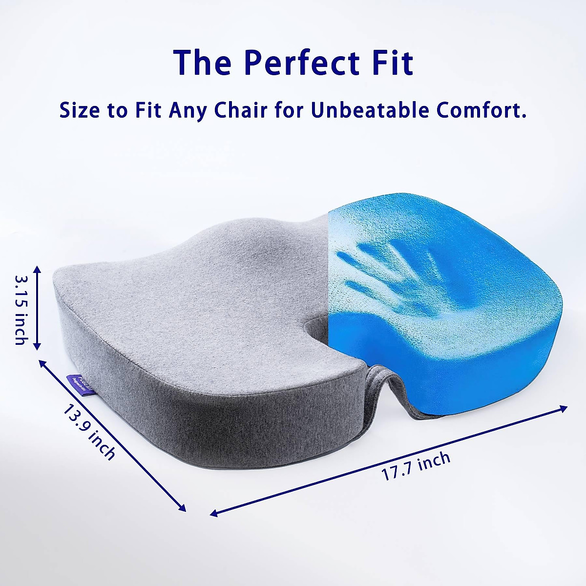 Pubemy Gel Infused High Dense Memory Foam Seat Cushions for Office Chair, Car, Wheelchair-Coccyx Seat Cushion for Tailbone Pain Pressure Relief (Light Grey)