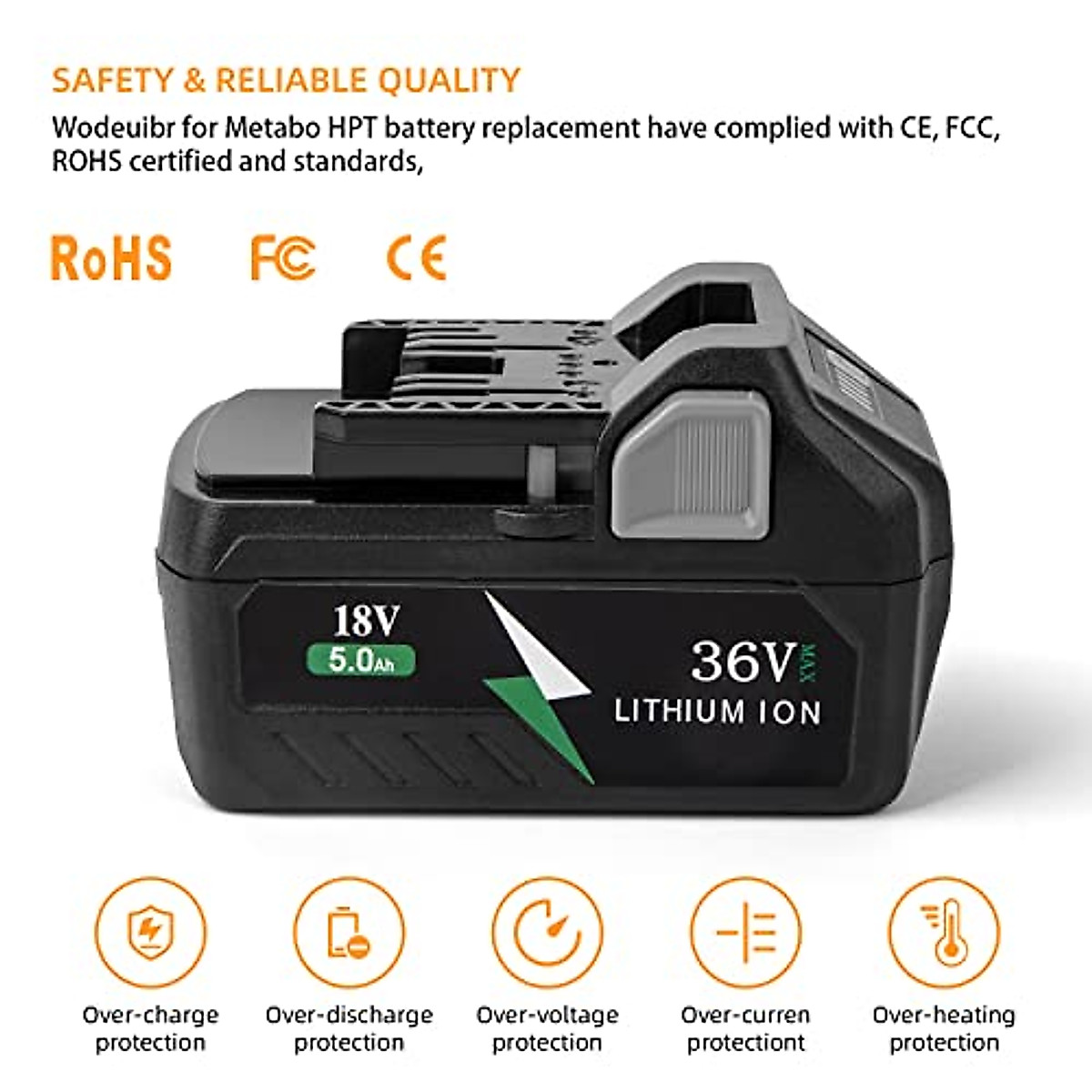 Wodeuibr 36V/18V 5.0Ah Replacement for Metabo HPT Battery,Li-Ion Battery MultiVolt 371751M 372121M BSL36A18 BSL36B18 Cordless Power Tools,5000mAh Large Capacity Battery