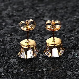 MDFUN 14K Yellow Gold Plated Round Clear Cubic Zirconia Stud Earring Pack of 6 Pairs (6 Pairs)