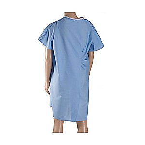 DMI Hospital Patient Gown for Women or Men, Back and Shoulder Snap, 36" Long, Blue