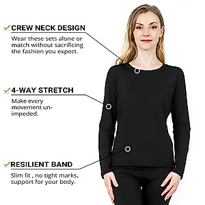 HEROBIKER Women's Thermal Underwear Set Long Johns Ultra Soft Thermal Pajama Top Bottom Black