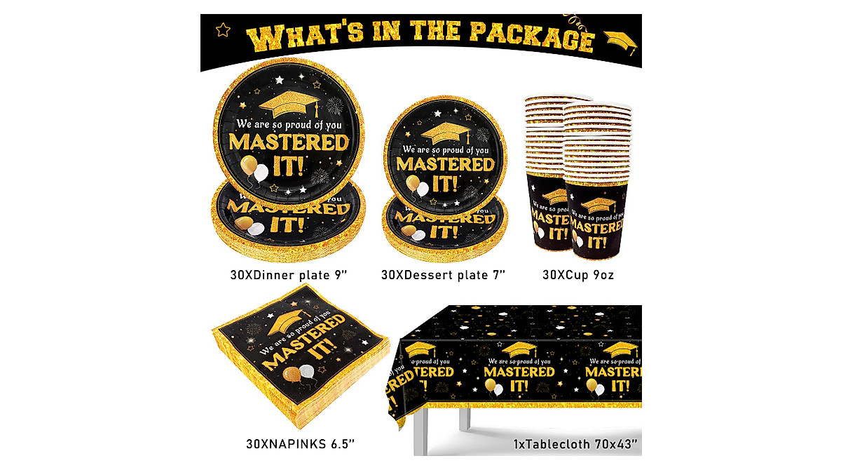 2024 Graduation Decorations - Elegant Black & Gold Set
