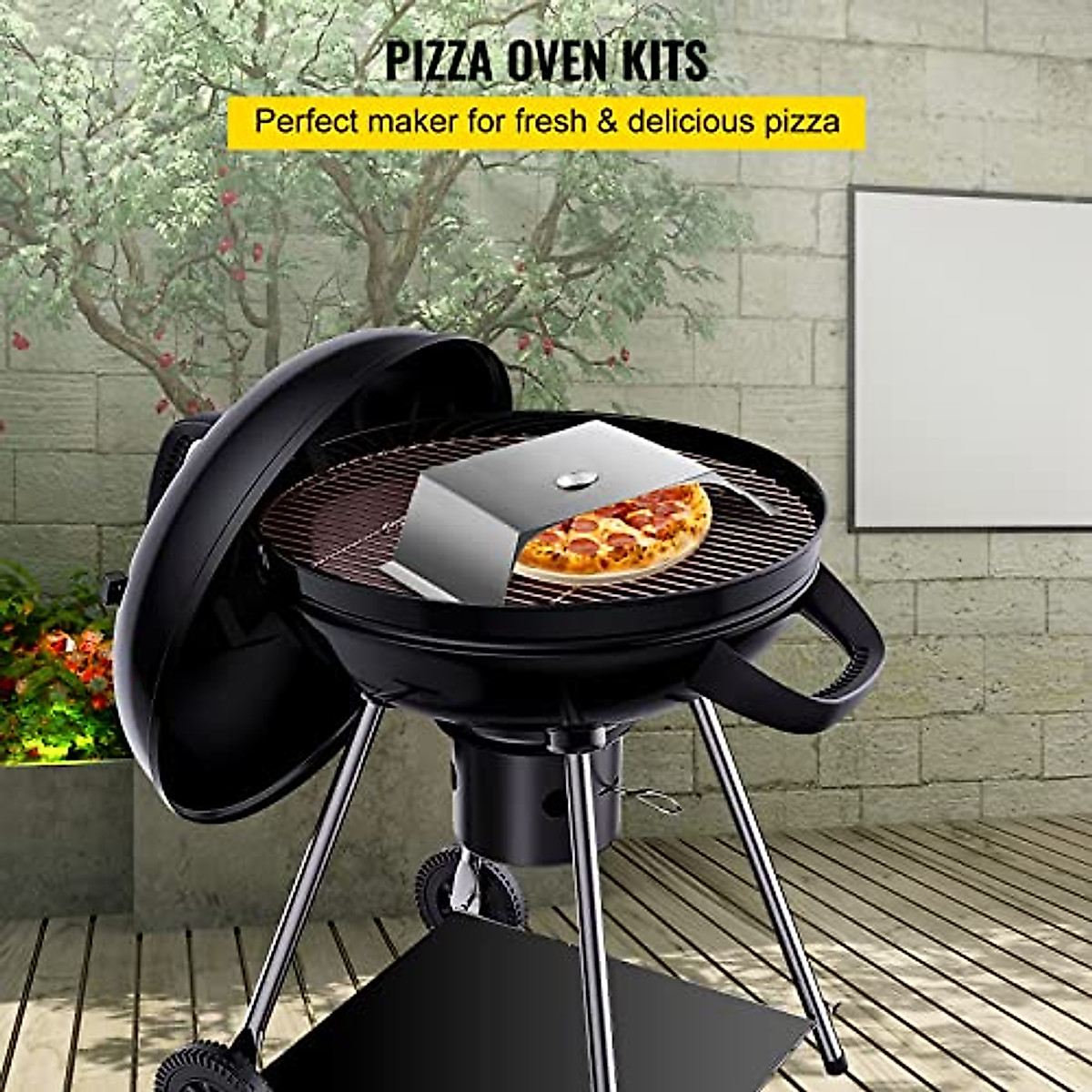 VEVOR Pizza Oven for Outside - Portable Pizza Oven Kit with Pizza Stone, Pizza Shovel, Pizza Cutter, Thermometer for Camping，Stainless Steel Camp Pizza Oven, (13 inch, Silver)