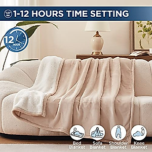 Westinghouse Electric Blanket Heated Blanket | 10 Heating Levels & 1 to 12 Hours Heating Time Settings | Flannel to Sherpa Reversible 62x84 Twin Size | Machine Washable, Beige