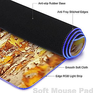 Gaming Mouse Pad and Desk Mat, German Shepherd Dog Autumn Leaves Large Extended Mouse Pad with RGB LED Edge and Anti-Slip Rubber Bottom Keyboard Mouse Mat for Laptop/Gamer 23.6x13.8 Inch