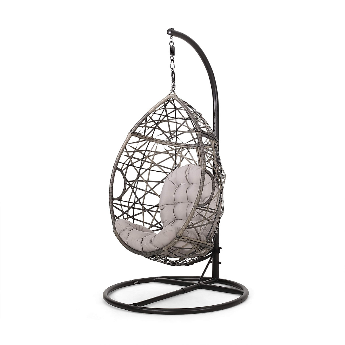 CHRISTOPHER KNIGHT HOME Tammy Outdoor Wicker Tear Drop Hanging Chair, Gray and Black