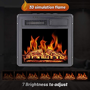 Antarctic Star Electric Fireplace Insert 18" Freestanding Heater Remote Control with 7 Log Hearth Flame Settings Adjustable Flame,1500w Black