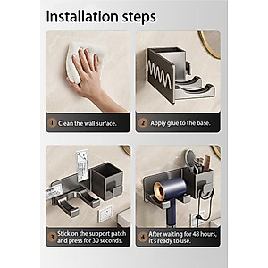 ALOeu Hair Dryer Holder Wall Mounted, Aluminum Organizer Rack with Self Adhesive for Shark or Dyson Supersonic Hair Dryer, grey