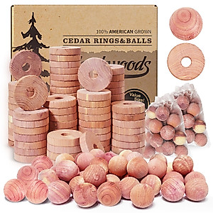 150 Cedar Blocks for Clothes Storage Cedar Variety, Cedar Rings & Cedar Balls 100% Natural Aromatic Cedar Accessories for Closets & Drawers (150 Pack-Rings & Balls)