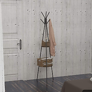 Kiimeey Coat Rack Industrail Metal Freestanding Corner Coat Stand With 2 Shelf