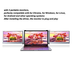 Goshyda Triple Screen Laptop Monitor, 14in Portable 1080P FHD IPS HDR Laptop Monitor, Laptop Screen Extender for 12 to 16.7in Laptop, for PS3 4, for Switch