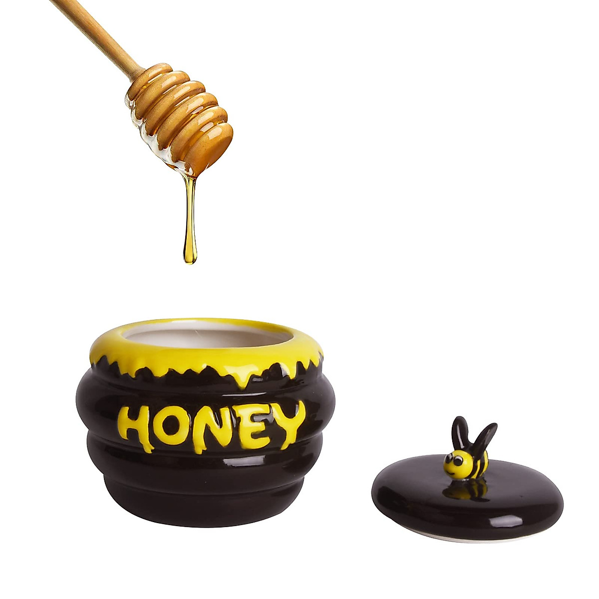 Vencer Ceramic Honey Jar with Lid and Honey Wooden Dipper,Mini Honey Jar for Home Kitchen,VHP-001