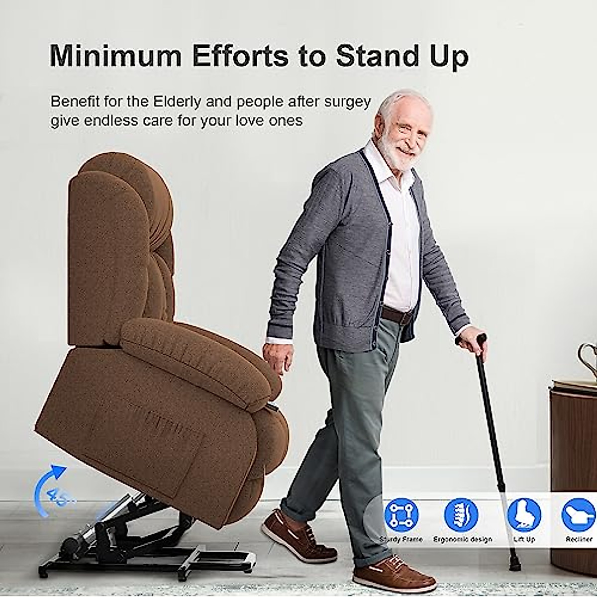 YONISEE Power Lift Chairs Recliner for Elderly with Massage and Heat - Heavy Duty Extra High Backrest Reclining Chair for Tall, Overstuffed Fabric Cozy Sofa with 2 Side Pocket, Dark Brown