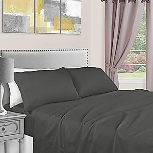 Superior Egyptian Cotton 4 Piece Sheet Set, Luxury 1500 Thread Count, Eco-Friendly, Sustainable Sheets, Ultra-Soft Basics, Solid, Deep Pocket Fitted Sheet, Flat Sheet, Pillowcases, Queen, Grey