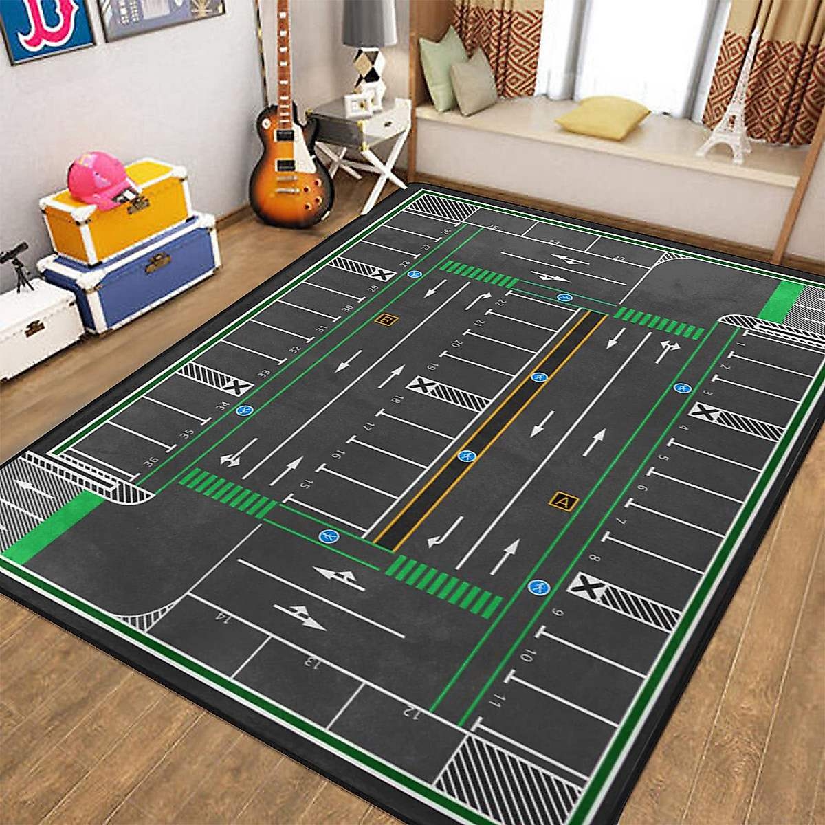 Kids Rug, City Road Traffic System Playmat Rugs - 5x7 Ft Kids Carpet with Rubber Backing,Street Play Mat Great for Playing with Cars for Bedroom Playroom - Non-Slip Have Fun Safe Nursery Rug