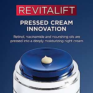 L'Oreal Paris Revitalift Pressed Night Cream, Retinol + Niacinamide, Visibly Reduces Wrinkles & Deeply Moisturizes, Fragrance Free, 1.7 oz + Serum Sample