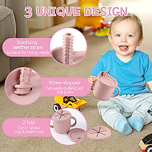 LUOWAN Sippy Cup with Straw Silicone Baby Cup with Straw Spill Proof Snack Container 2 in 1 8OZ