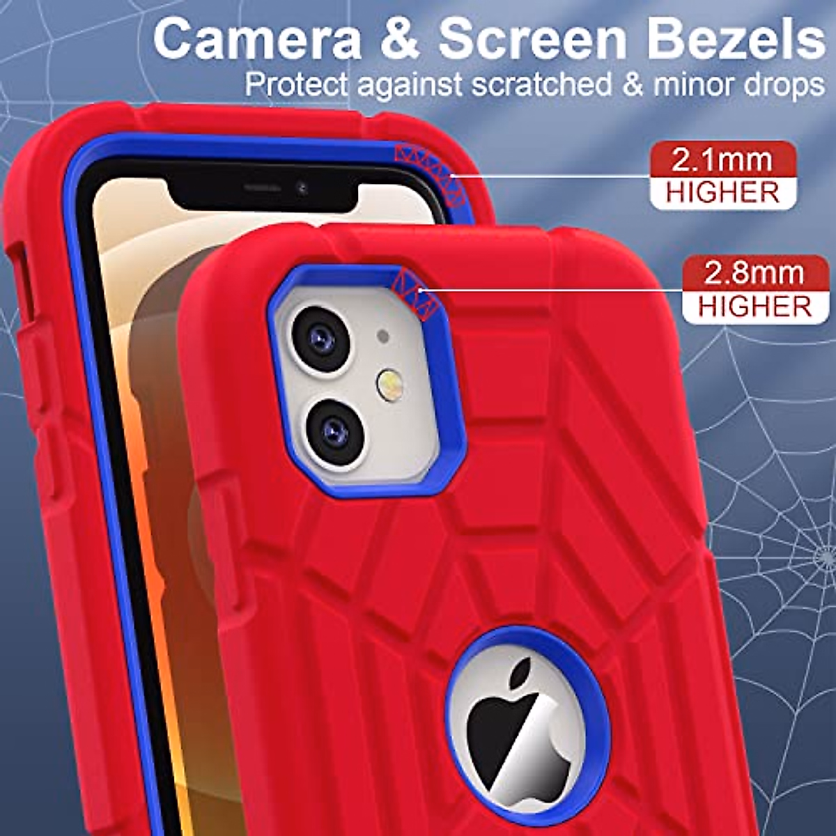 Grifobes Case for iPhone 12, Phone case iPhone 12 Pro for Boys, Thick Silicone 3-in-1, Heavy Duty Shockproof Rugged Rubber Protective Apple iPhone 6.1 inch 2020 Cover for Kids Children Men, Red+Blue