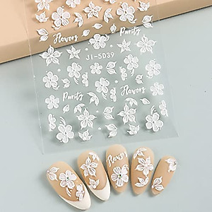 5D Flowers Nail Art Stickers, 6 Sheets Self Adhesive Nail Decals Spring Daisy Nail Art Design Cherry Blossom Stickers for Acrylic Nails Gold Bronzing Pegatinas Uñas Nail Stickers for Women