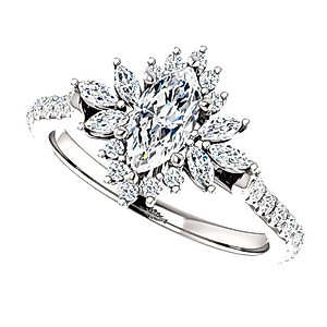 Riya Gems 3 CT Marquise Moissanite Engagement Ring Wedding Eternity Band Vintage Solitaire Halo Setting Silver Jewelry Anniversary Promise Vintage Ring Gift for Her (5.5)