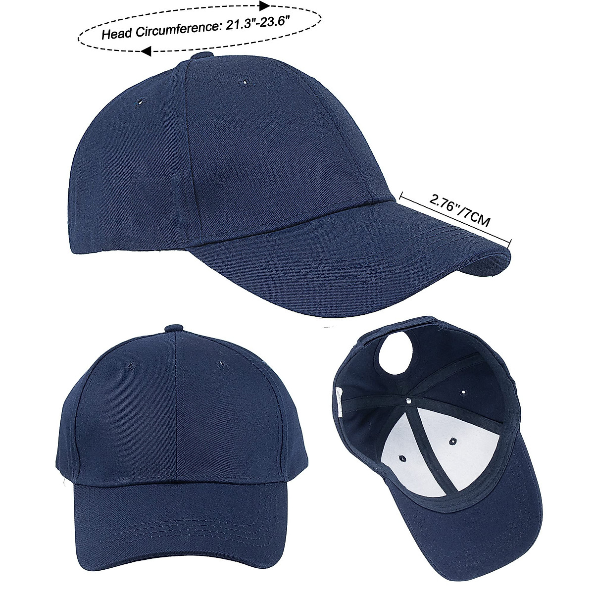 High Ponytail Baseball Hat - Women Messy Bun Hat, Sun Protection Ponycaps Retro Cap Navy Blue