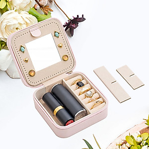 U·helper Mini Jewelry Travel Case| Back to School Jewelry Box for Women| Gold Initial Necklaces for Women | Birthday Travel Gifts for Women Mom Bridesmaid Friendsage,W-Pink