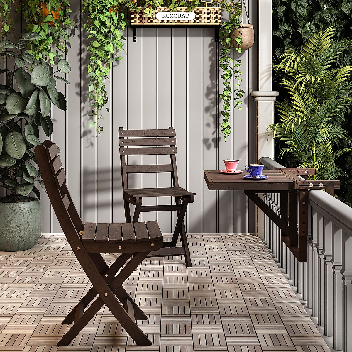 INTERBUILD REAL WOOD Acacia Hardwood Sofia Folding Chairs Balcony|Dining|Lawn|Indoor|Outdoor|Patio Chairs, 17" Tall, 2 Piece Set - Espresso