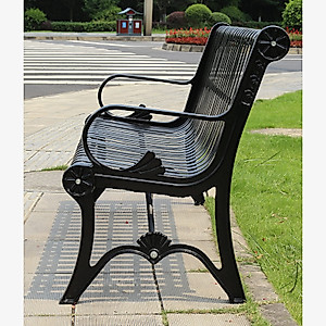 TVDPI Cast Iron Benches for Outside, Outdoor Patio Bench, Outdoor Benches Weatherproof, Black Steel Cast Iron Frame Chair, Garden Bench Clearance for Yard, Porch, Park