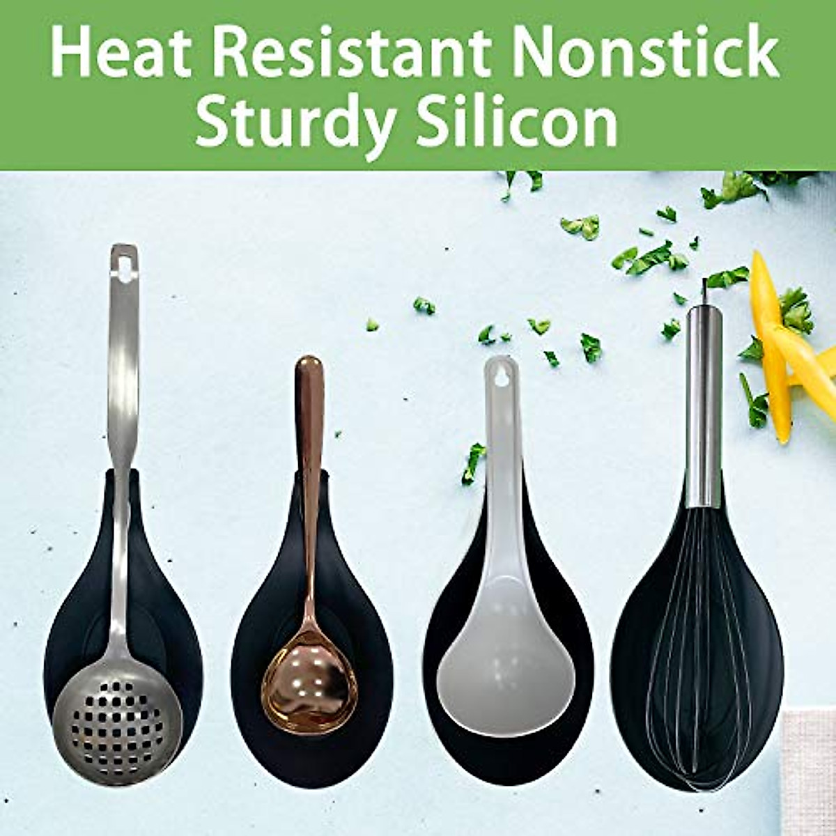 Spoon Rest For Kitchen Utensil Silicone Oven Mitts Heat Insulation Silicone Trivet Mats Hot Potholders set （6 Pcs）